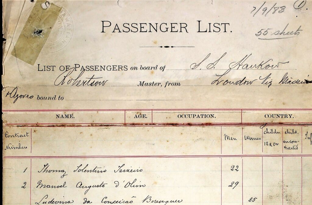 Passenger Lists and Manifests – Portuguese Family History Collections of Hawai'i